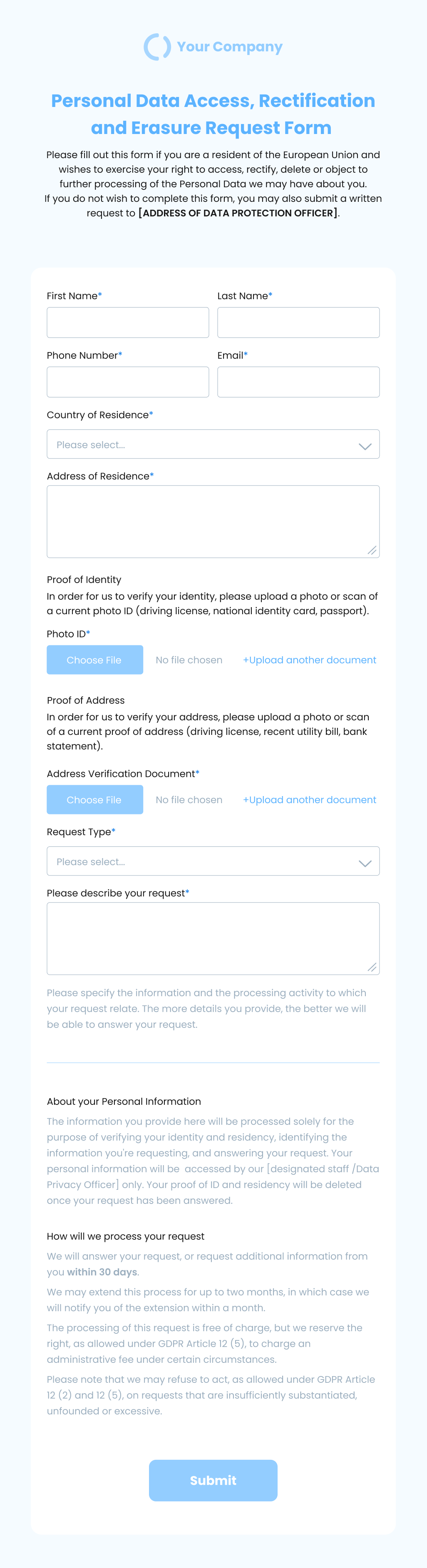 Data Rectification Request Template | Correct Personal Data